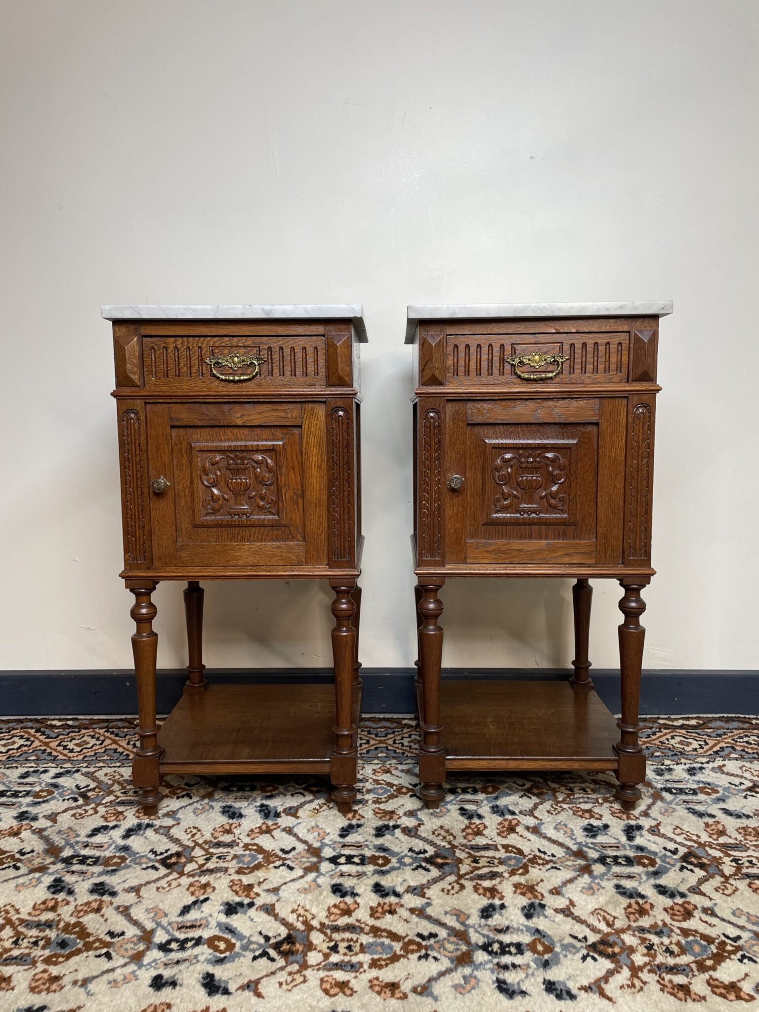 Impressive Pair of French Oak Antique Nightstands / Bedside Lockers ...