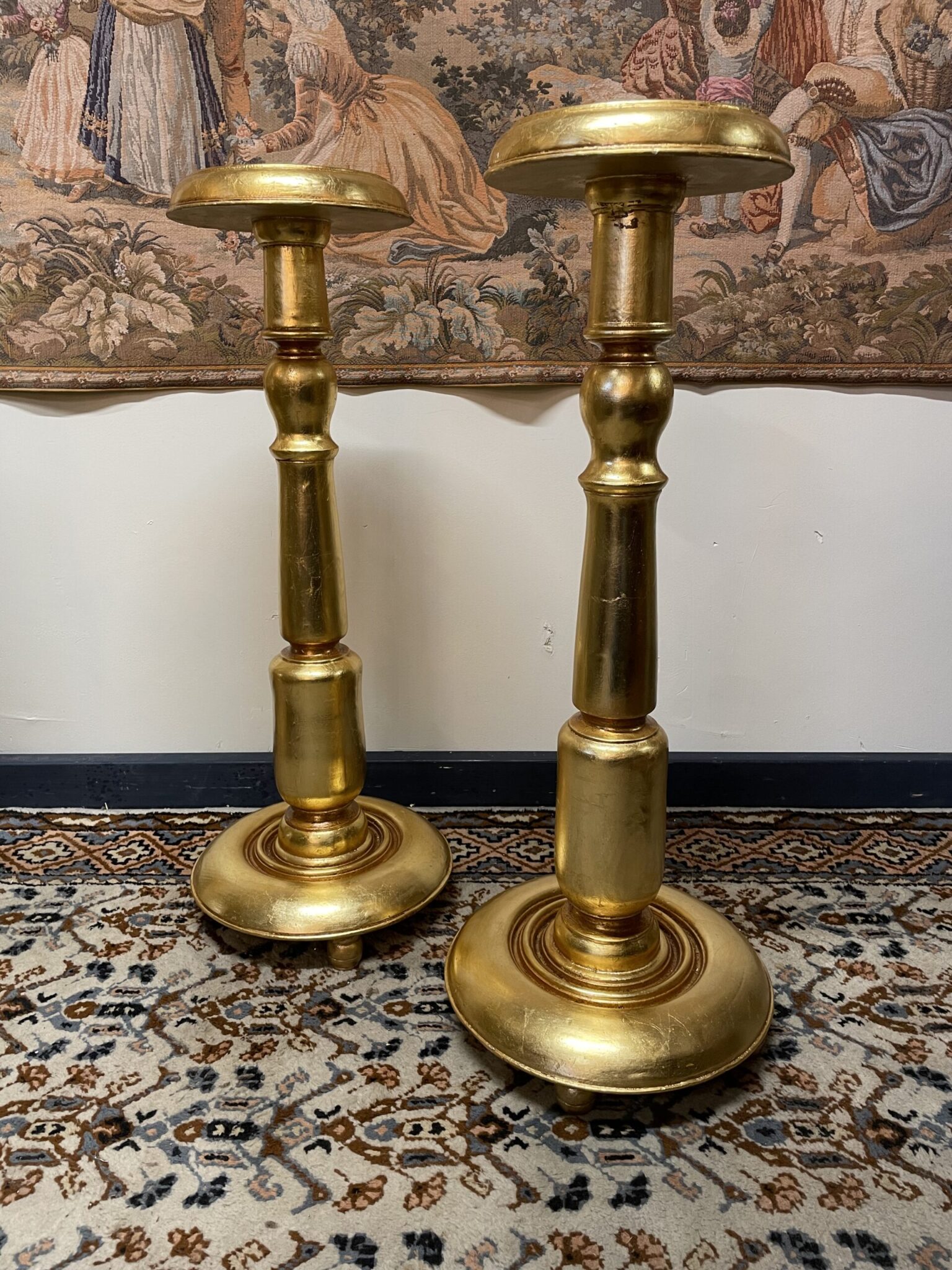 A Pair Of Decorative Wood Gilded Columns , Pedestals - Vintage Dublin
