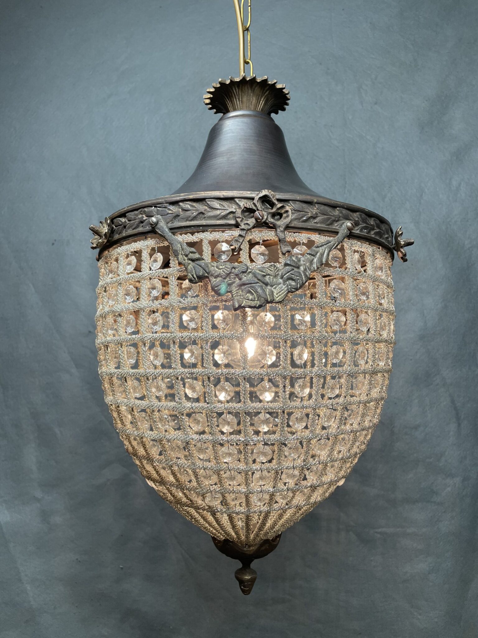 Beautiful Acron Shape Brass and Glass French Style Chandelier ...
